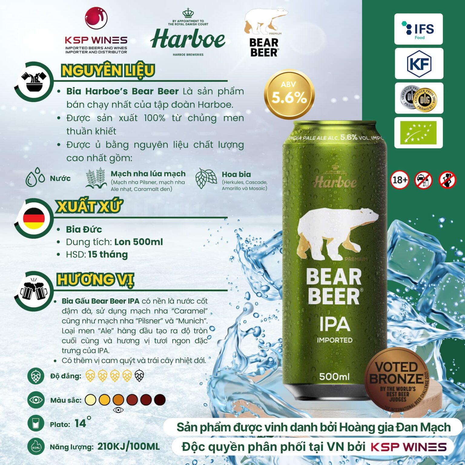 BIA GẤU BEAR BEER IPA5.6% Đức – Thùng 24 Lon 500ml.