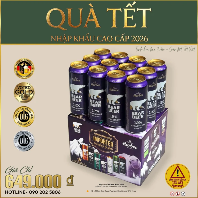 HỘP QUÀ TẾT BEAR BEER BIA ĐỨC NHẬP KHẨU XTRA STRONG 12% 2026 – 12 LON ...